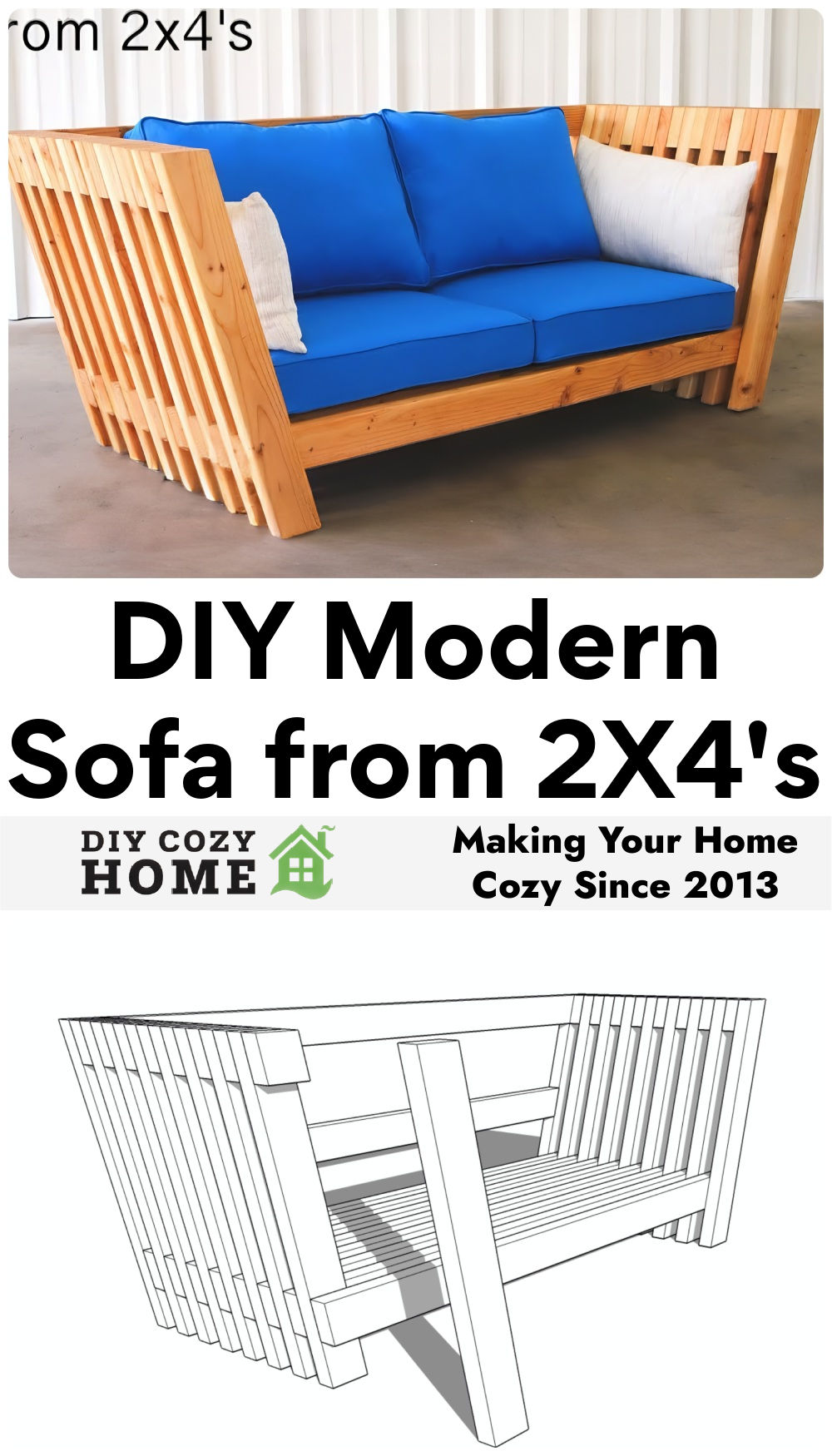 DIY Modern Sofa Made from 2X4's (Use Indoor/Outdoor) - DIY Cozy Home